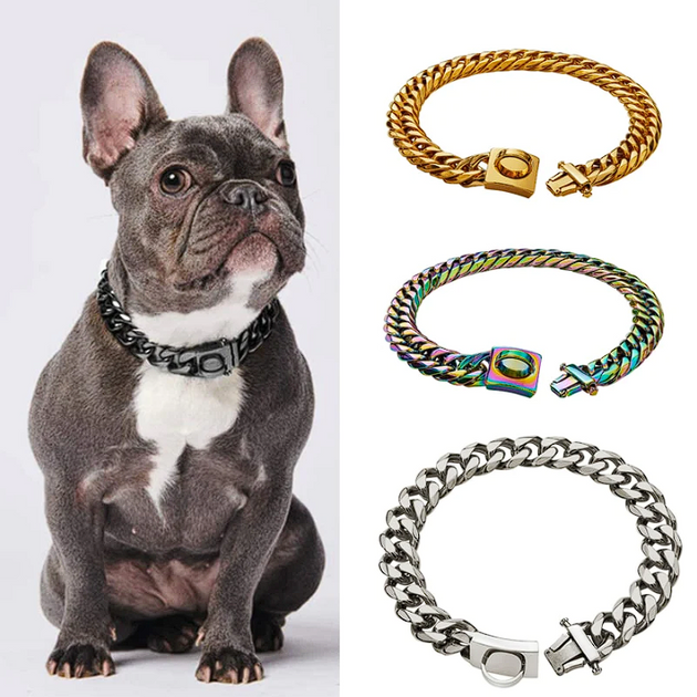 French Bulldog Chain Collar Stainless Steel 18K Gold Plated - Frenchie ...
